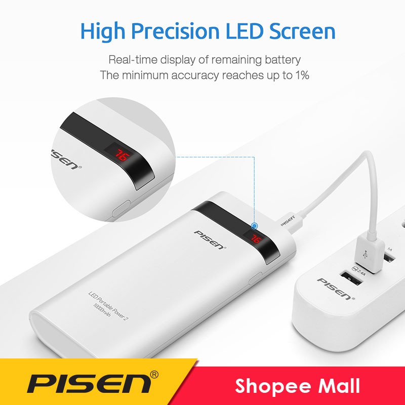 Original Sales! Pisen LED Portable Power II - White_10000mAh | Shopee ...