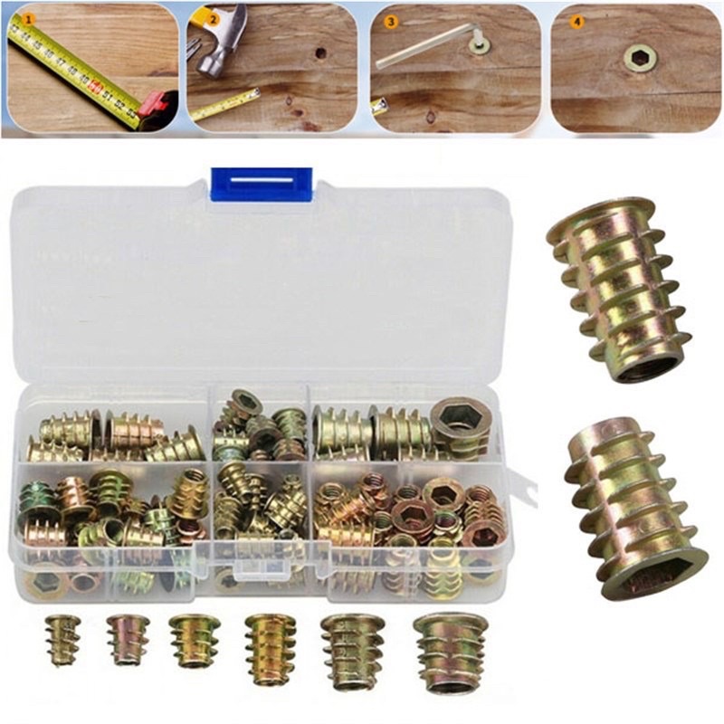 🌟100pcs🌟INSERT NUT TYPE E Wood Insert Interface Screws Hexagon Head ...