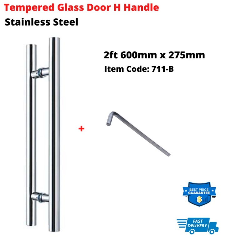 711-B 600mm 2feet Stainless Steel Door Handle H Shape Tempered Glass ...