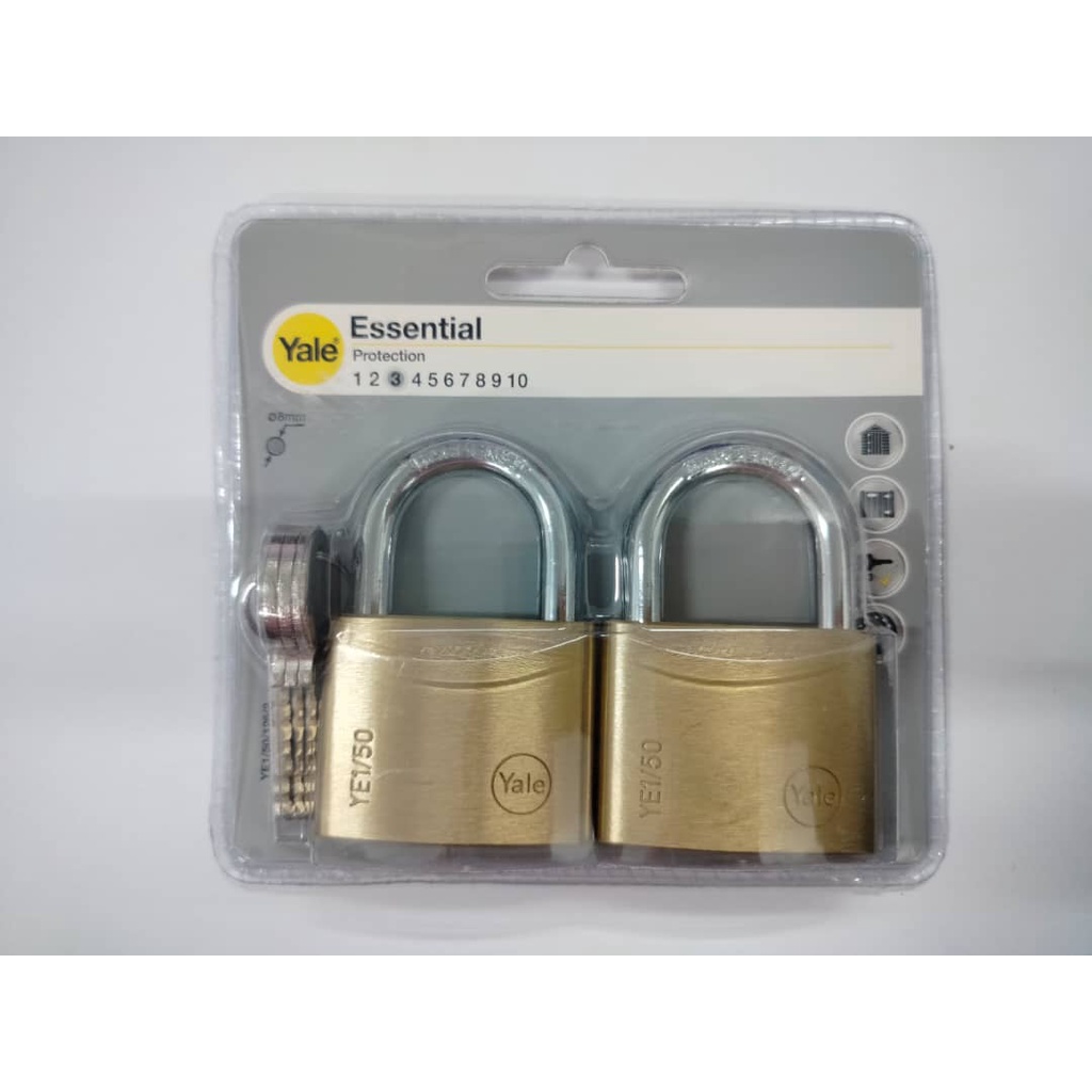 Yale Essential Series YE1 Hardened Steel Brass Padlock /50mm/60mm ...