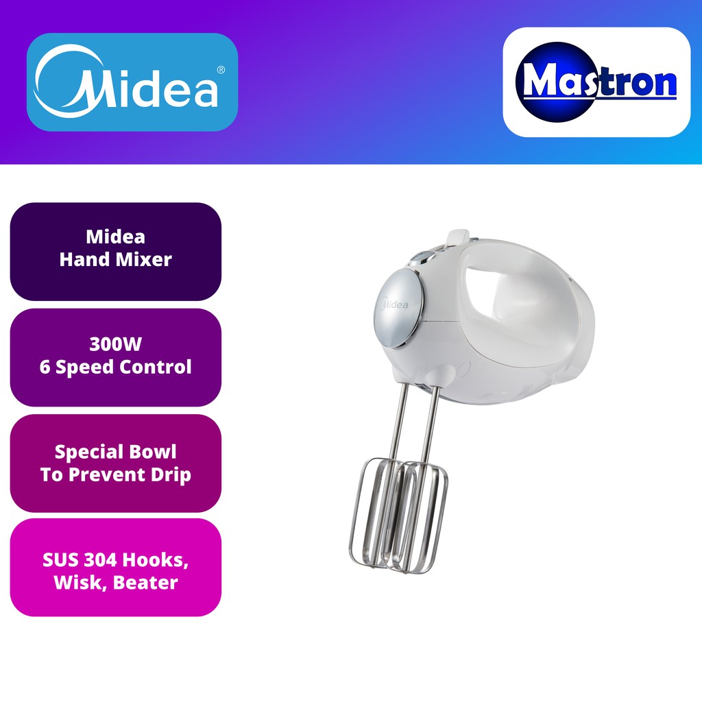 Midea Hand Mixer Pengadun Tepung Telur Kek Stainless Steel 300W HM0273 ...