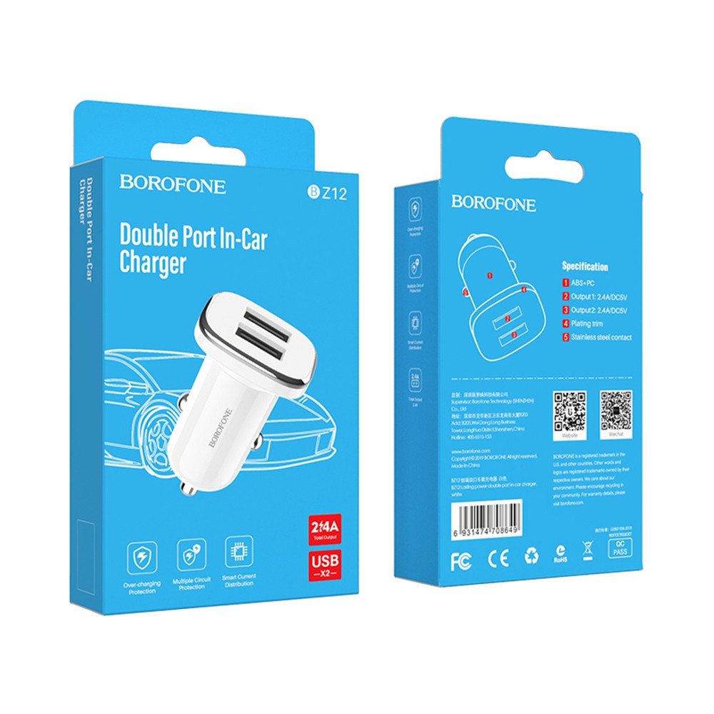 BOROFONE IN-CAR CHARGER BZ12 LASTING POWER | Shopee Malaysia