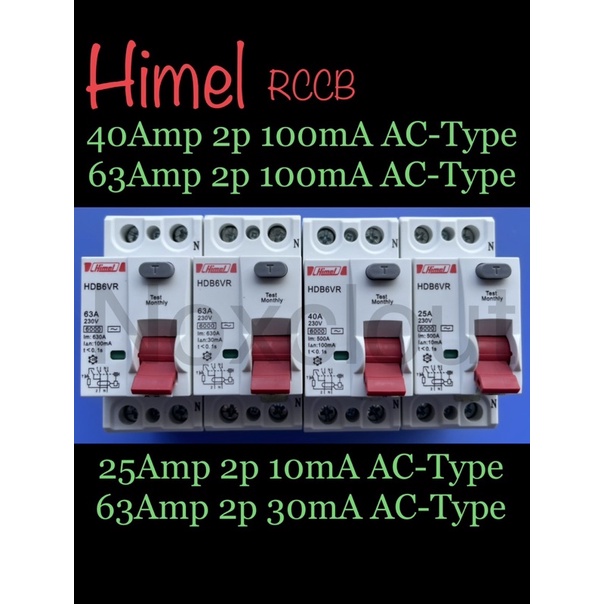 HIMEL ELCB / RCCB 2 POLE 25A • 40A • 63A • 100mA • 30mA • 10mA • SIRIM CERTIFIED • JKR CERTIFIED ...
