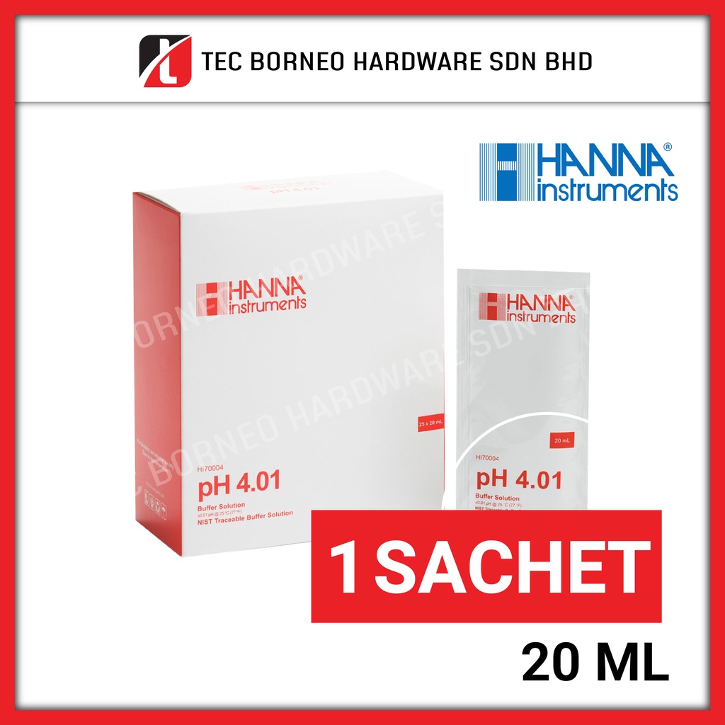 TEC Hanna Instruments EC Meter pH 4.01 HI70004P Calibration Buffer Solution 20 mL 1 Sachet ...