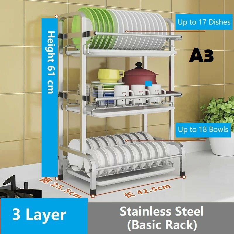 3 Layer Dish Rack Stainless Steel Dish Drainer Rack Kitchen Rack 2 ...