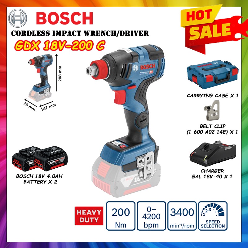 Bosch GDX 18V-200 C GDX18V-200C 18V Cordless Impact Wrench | Shopee ...
