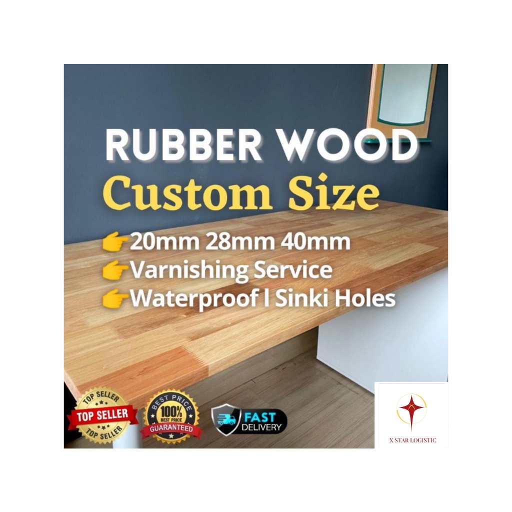 XSTAR Rubber wood Table TOP 20mm Solid Wood Counter Top PC Dining table ...