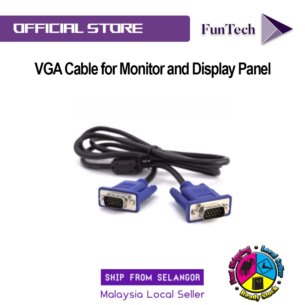 FunTech VGA Display Cable 15pin Male to Male PC VGA Computer VGA Cable ...
