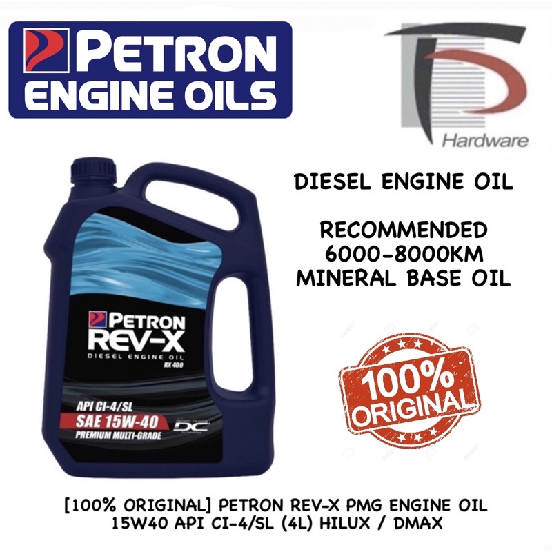 [100% ORIGINAL] PETRON REV-X PMG ENGINE OIL 15W40 API CI-4/SL (4L ...