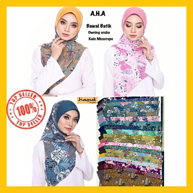 🔥Tudung Bawal Instant, Corak Batik Owning Scuba, kain Moscrepe, kekal ...
