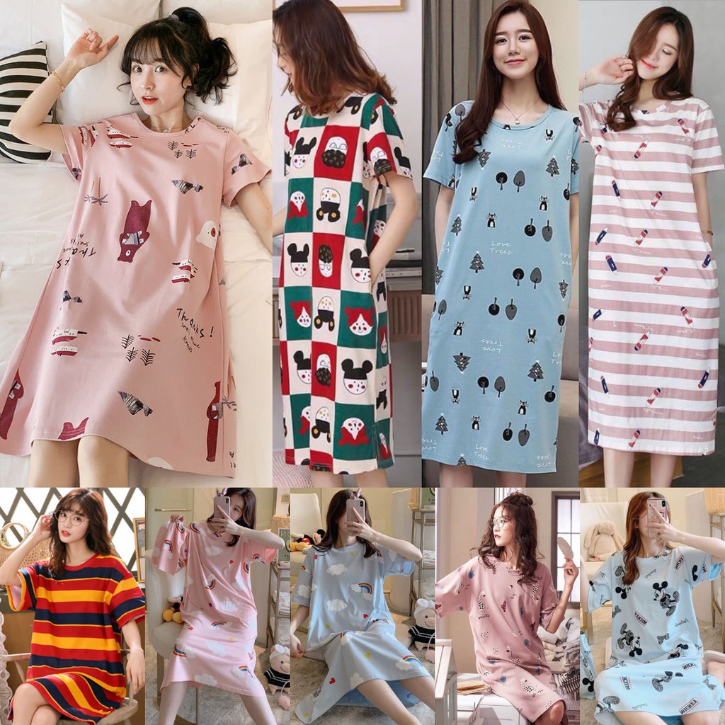 Baju Tidur Wanita Pyjamas Women Nightwear Baju Tidur Plus Size Night Dress Sleepwear Baju Tido