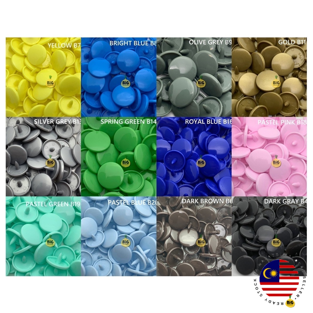 50 Sets (200 pieces) B1-B20 T5 12.4mm KAM Glossy Snap Button Plastic ...