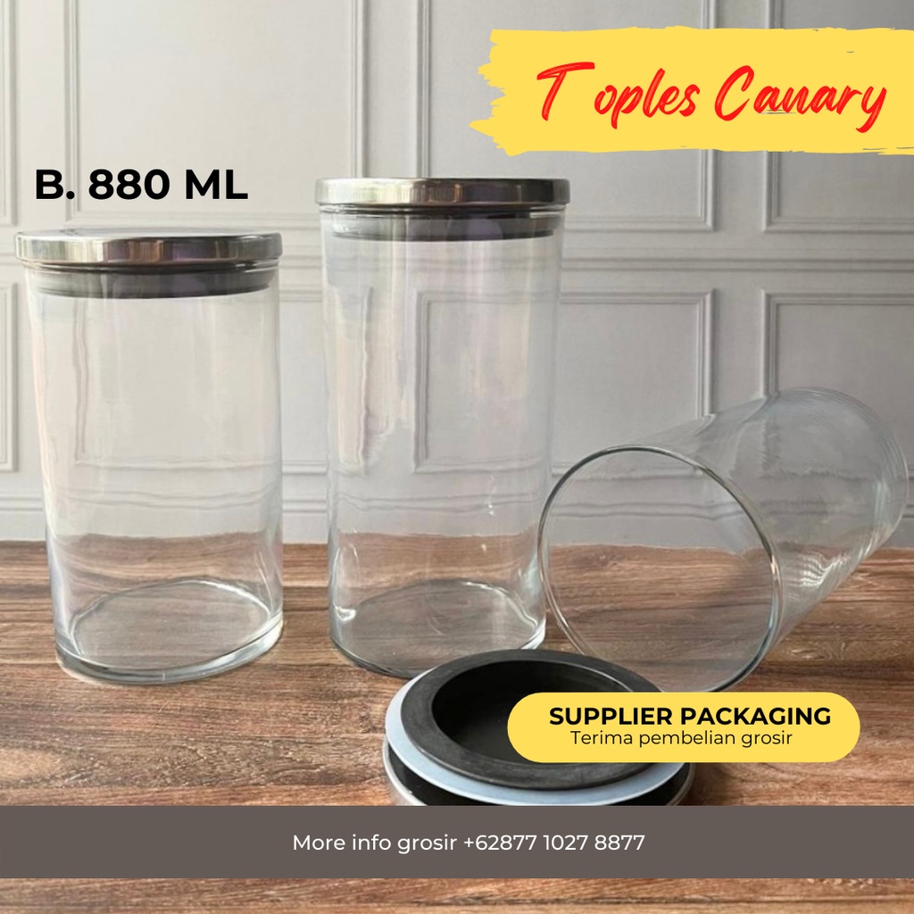 Glass Canary Glass Jar B Stainless Iron Cover 880ML 880 ML Airtight ...