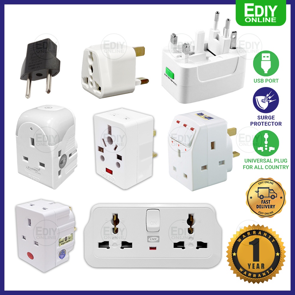 3 WAY ADAPTOR ADAPTER WITH SWITCH SWITCHES USB SOCKET PLUG CHARGER ...