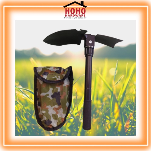 6 IN 1 Foldable Shovel Pry Hoe Pickaxe Saw Axe Home Garden Outdoor ...