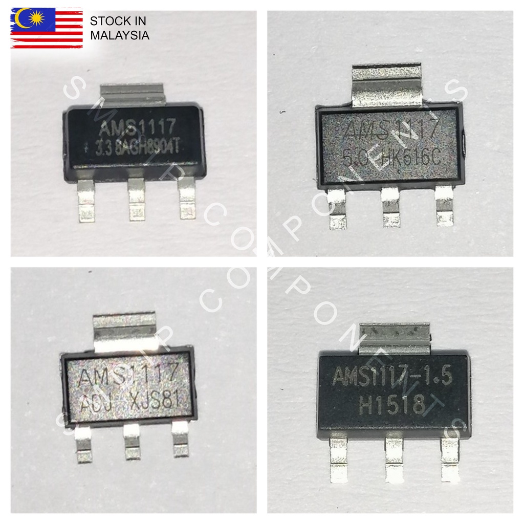 2 PCS AMS1117 - 1.5V, 3.3V, 5V, 1.8V, 2.5V, ADJ - SMD LDO Regulator, TO ...