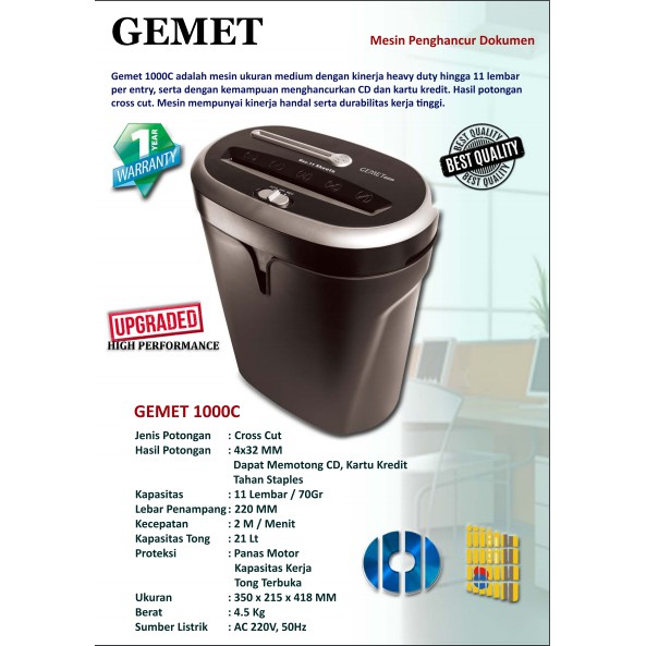 MESIN Gemet 1000C NEW Cross Cut Paper Shredder Machine-1 Year Warranty ...