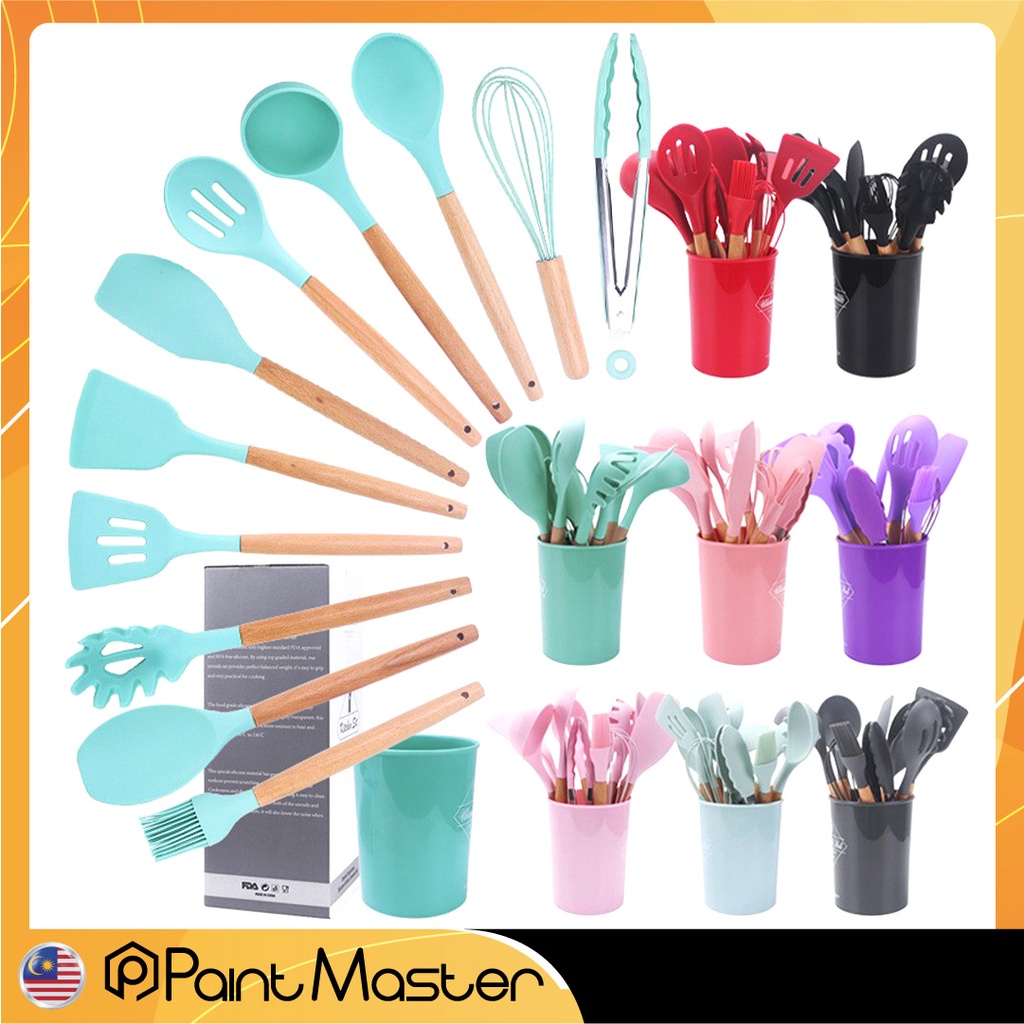 12pcs silicone utensils cooking sets non-stick cookware set kitchen ...