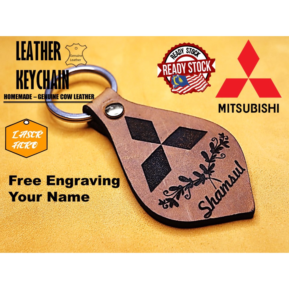 MITSUBISHI Keychain Exclusive Genuine Leather Car Keychain Personalized ...