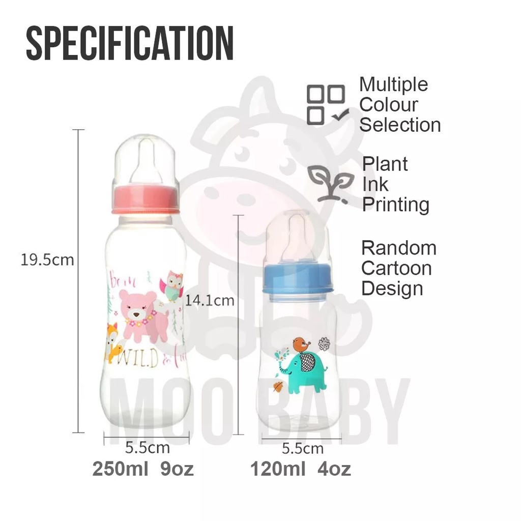 Moo Baby Bottle Slim Neck Baby Milk Bottle Feeding Newborn Botol Susu ...