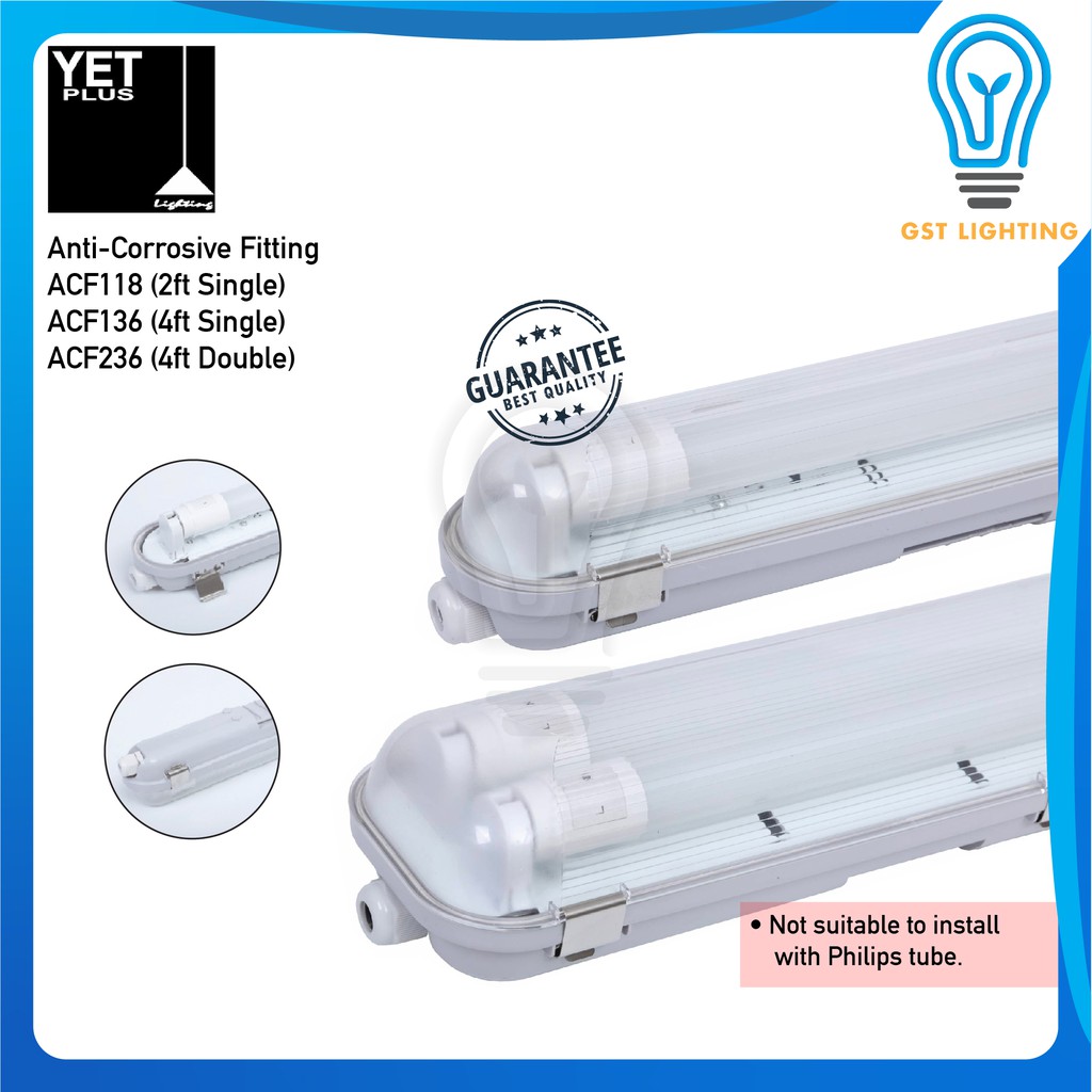 YETPLUS 2Ft / 4Ft T8 Single Anti Corrosive / Double Anti Corrosive Fitting | IP65 Weatherproof ...
