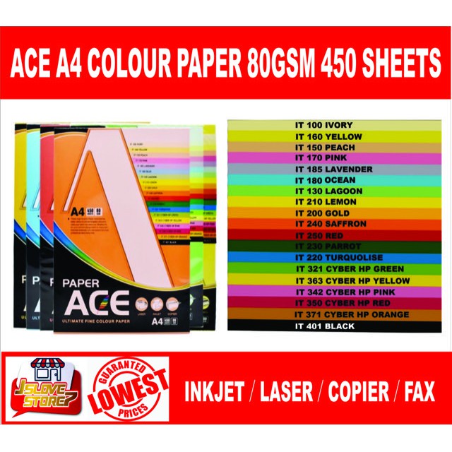 ACE A4 80gsm Colour Paper-450‘s Kertas Warna | Shopee Malaysia