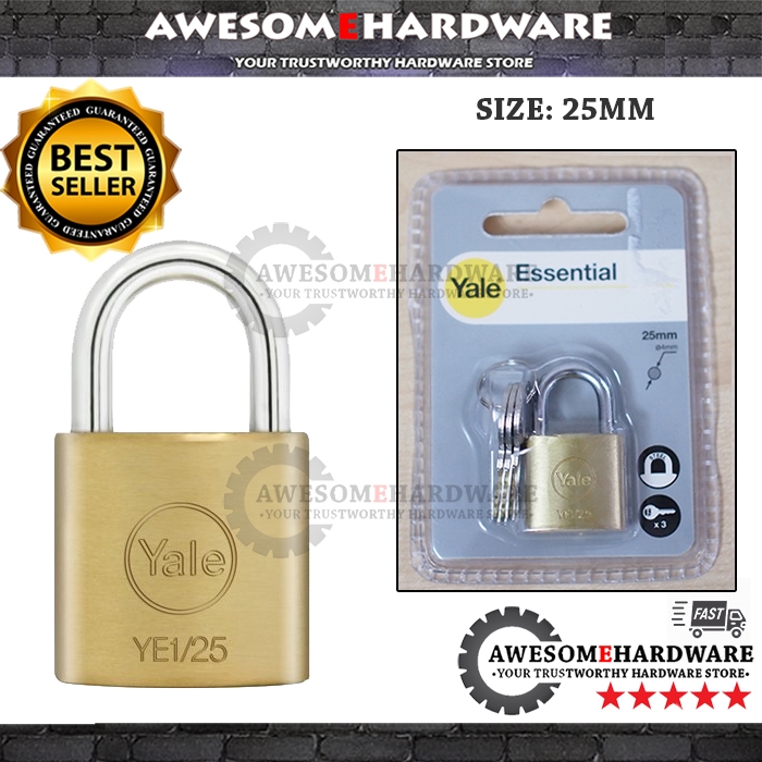 100% ORIGINAL YALE ESSENTIAL YE1 HARDENED STEEL BRASS PADLOCK (20MM ...