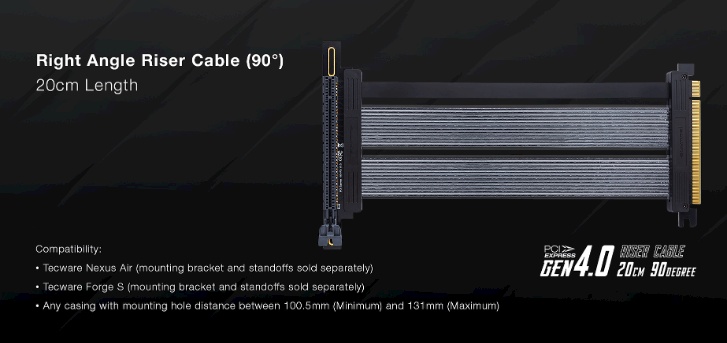 TECWARE PCIE GEN 4.0 Riser Cable 20cm Length (180 degree) ( 90 degree ...