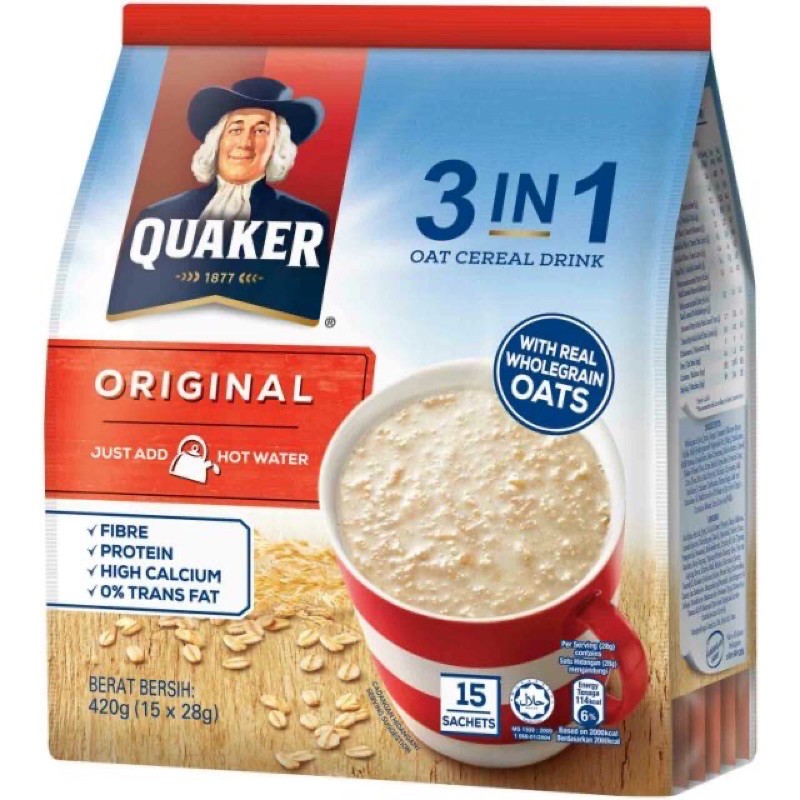 Quaker Oat 3 in 1 Cereal Original / Chocolate Drink (15 sachet ...