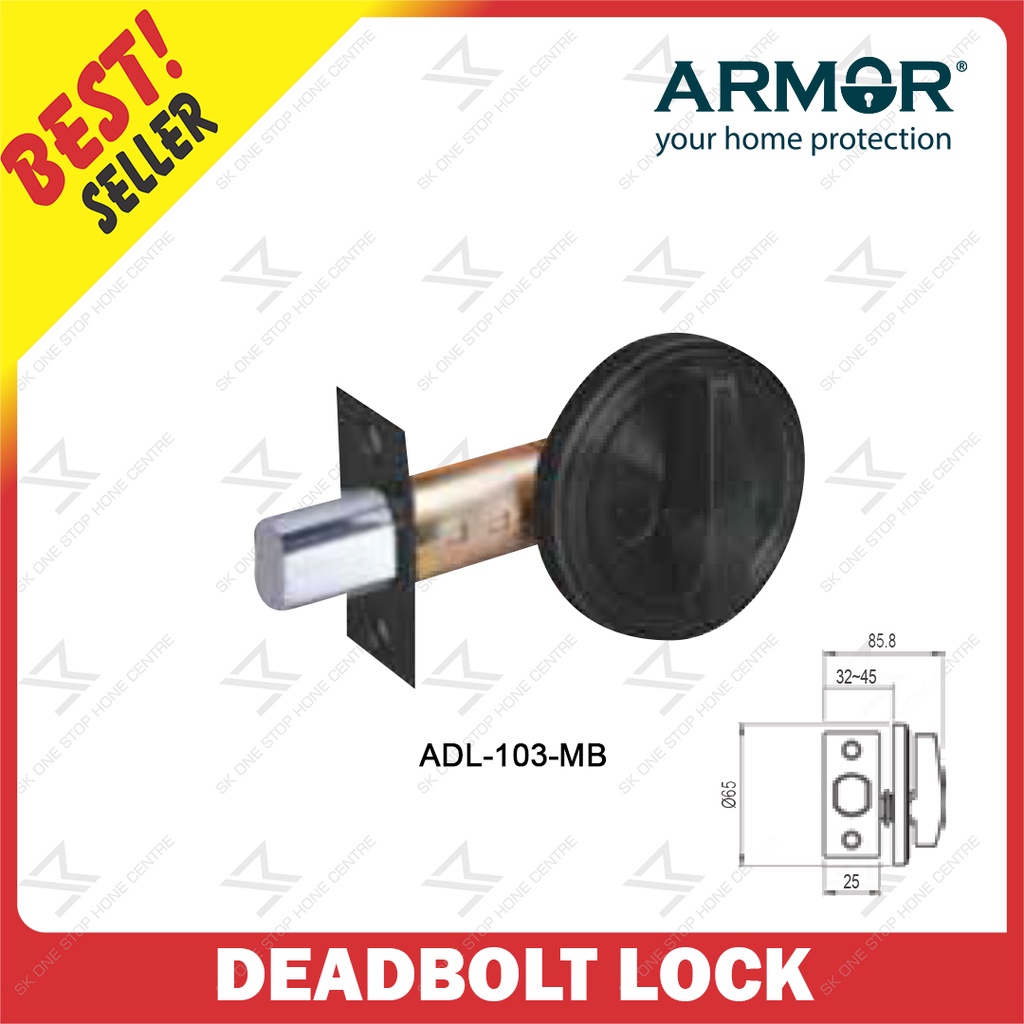 ARMOR One-Sided Thumbturn Deadbolt Lock (MATT BLACK SERIES) ADL-103-MB ...
