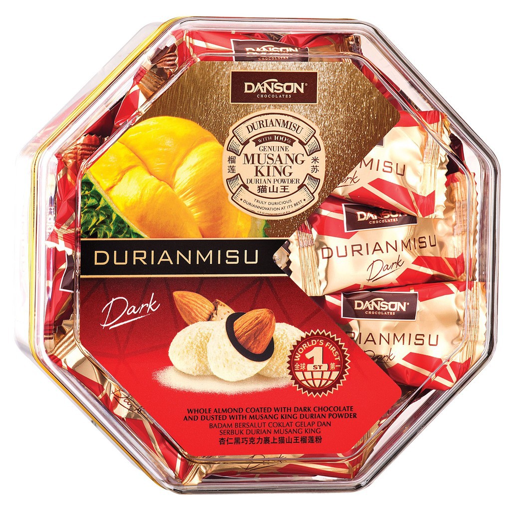 Danson Durianmisu Almond Coated Chocolate 180g Octagon Container ...