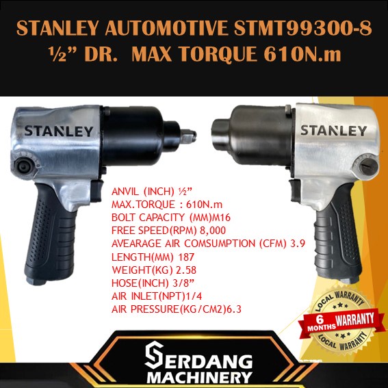 STANLEY AUTOMOTIVE STMT99300-8 1/2" AIR IMPACT WRENCH WITH MAX TORQUE ...