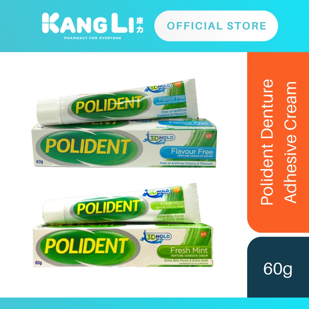 GSK Polident Denture Adhesive Cream 60g (Flavour Free / Fresh Mint ...