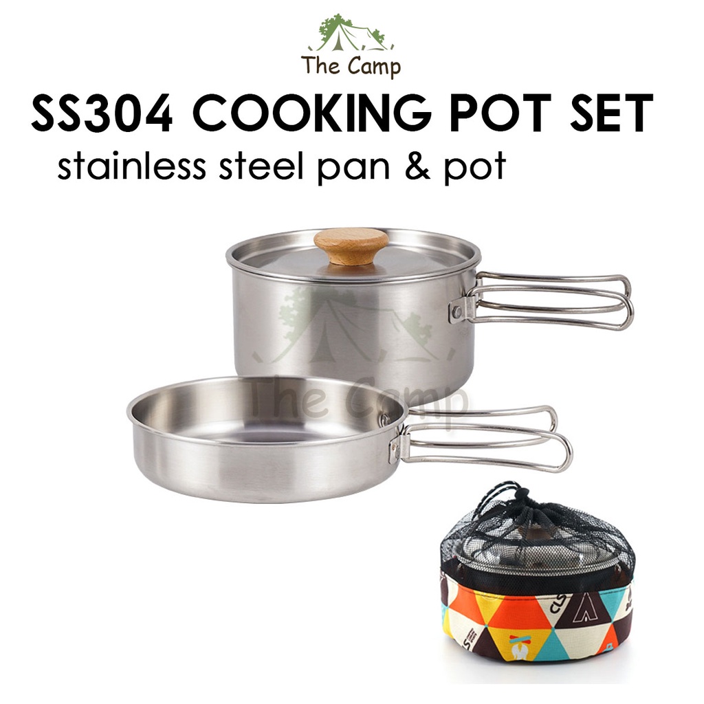 CLS Camping Cooking Pot Set 2 In 1 Cook Outdoor Lightweight Hiking ...