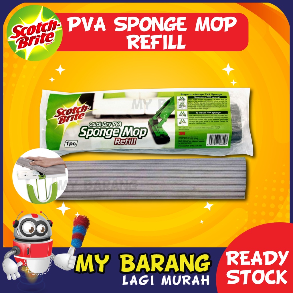 3M Scotch-Brite™ Quick Dry PVA Sponge Mop Refill 3M Scotch Brite Mop Refill Pack - Pva Sponge ...