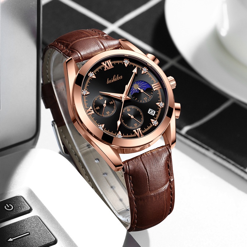 Lusica men's quartz watch Kwai live luminous business watch lunar phase ...