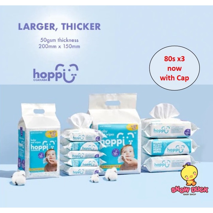 Hoppi Baby Wet Wipes 80s x 3 Packs/ 20s x5 packs/ 7s x8 packs | Shopee ...