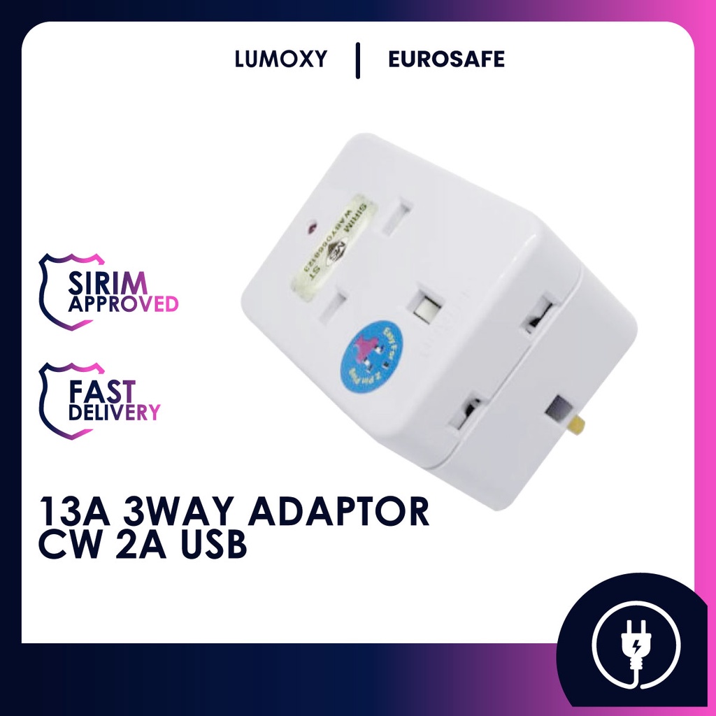 Lmy Sirim 13a 3 Way Multiple Adapter 3 Pin Socket Plug Switch Adaptor W Usb Charger Neon Light