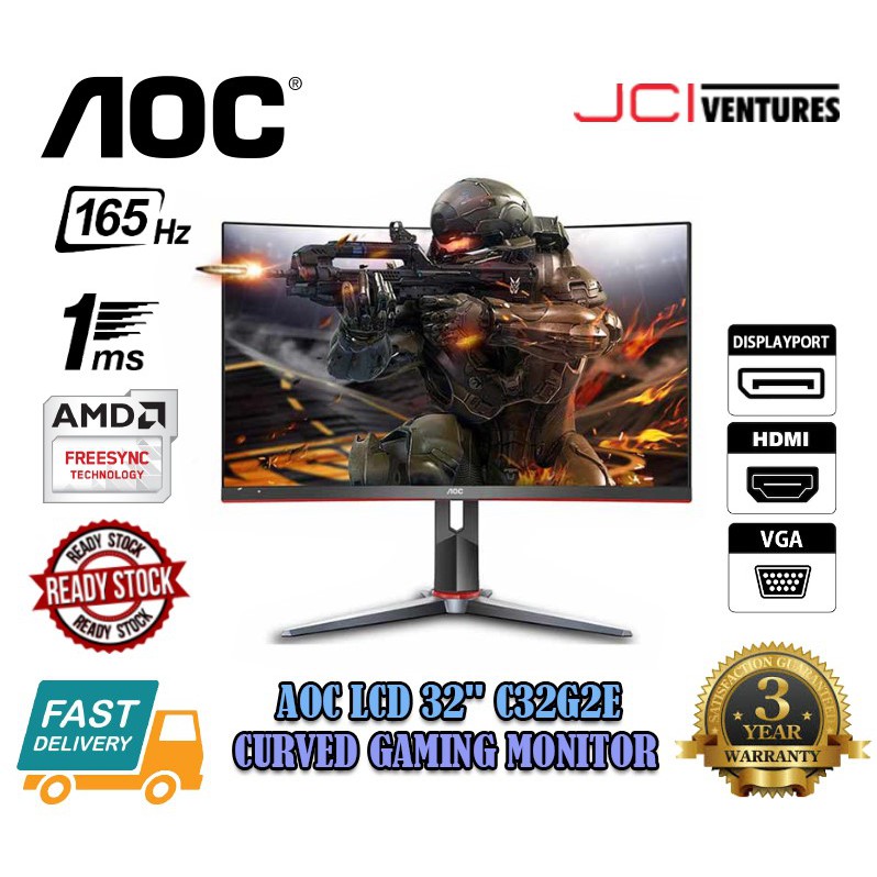 AOC LCD (32") C32G2E Curved Gaming Monitor - Va,165Hz,1Ms,Freesync ...