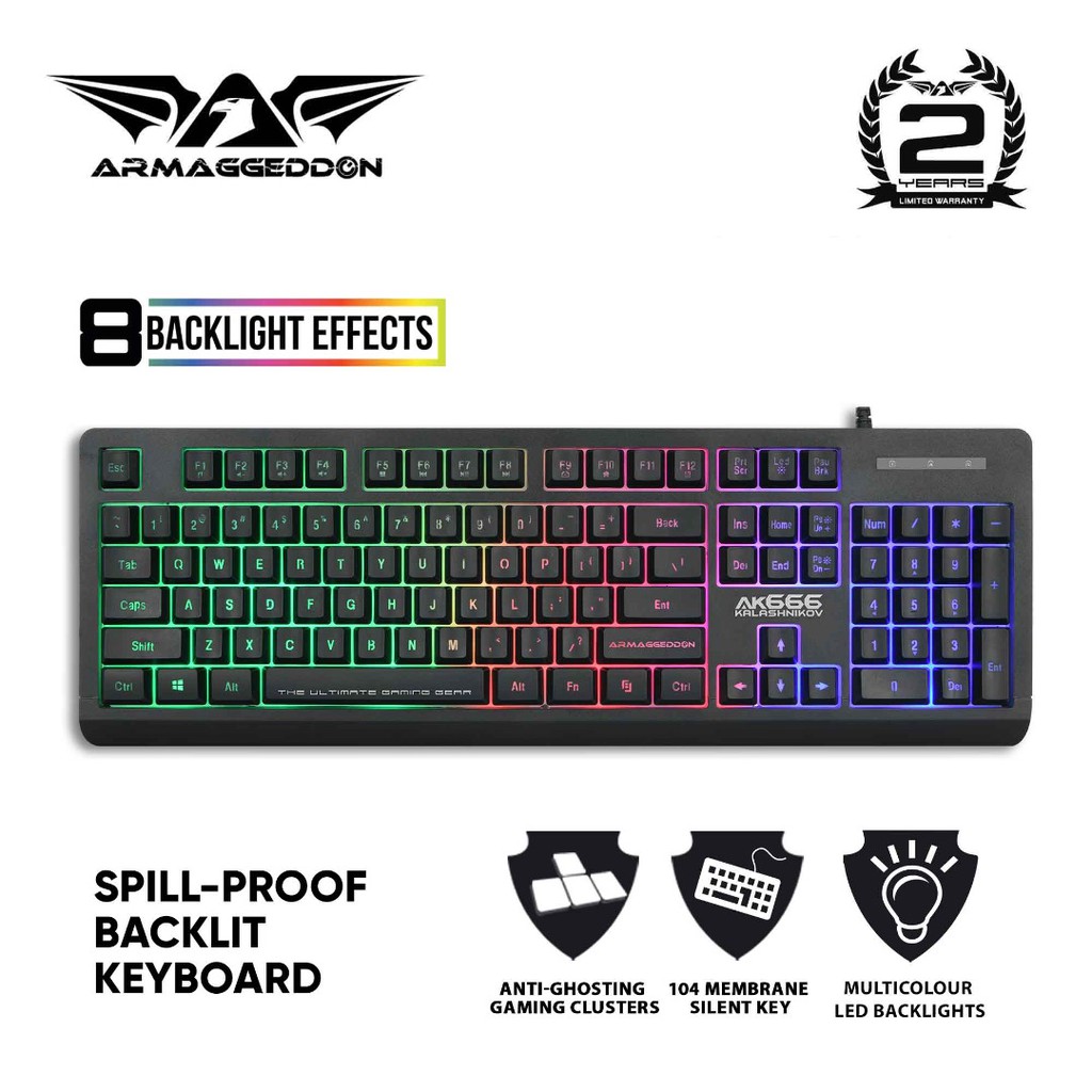 Armaggeddon AK666 Spill Proof - 8 Lighting Effect Gaming Keyboard ...