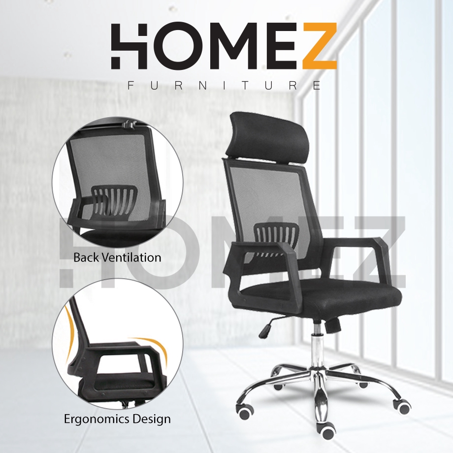 Homez Mesh Office Chair HMZ-OC-HB-905-BK with Ergonomic Design & Chrome ...