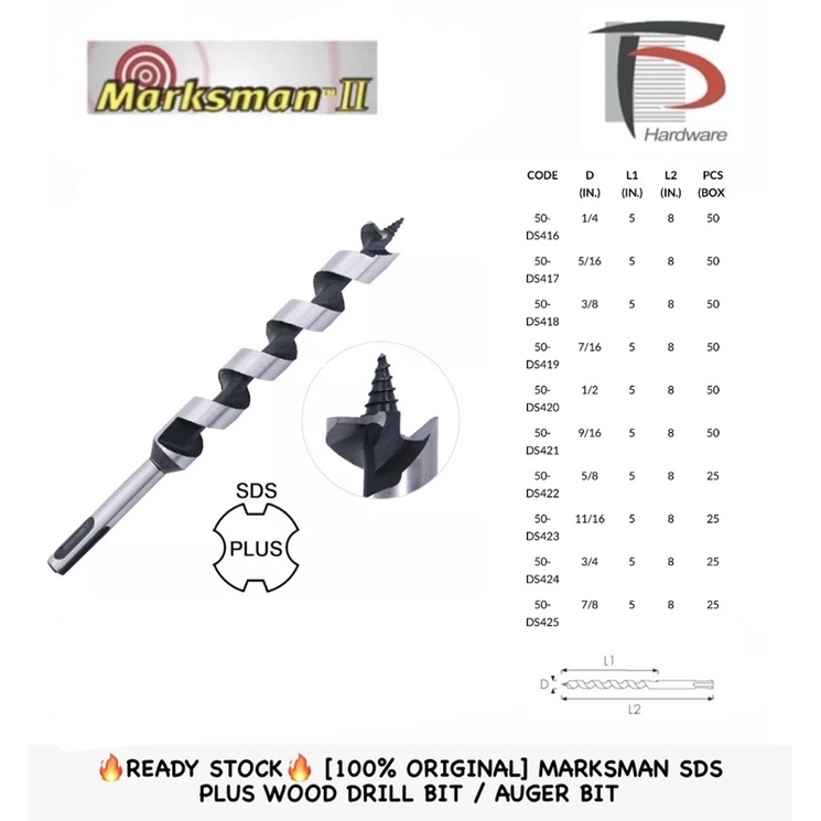 🔥READY STOCK🔥 [100% ORIGINAL] MARKSMAN SDS PLUS WOOD DRILL BIT / AUGER ...