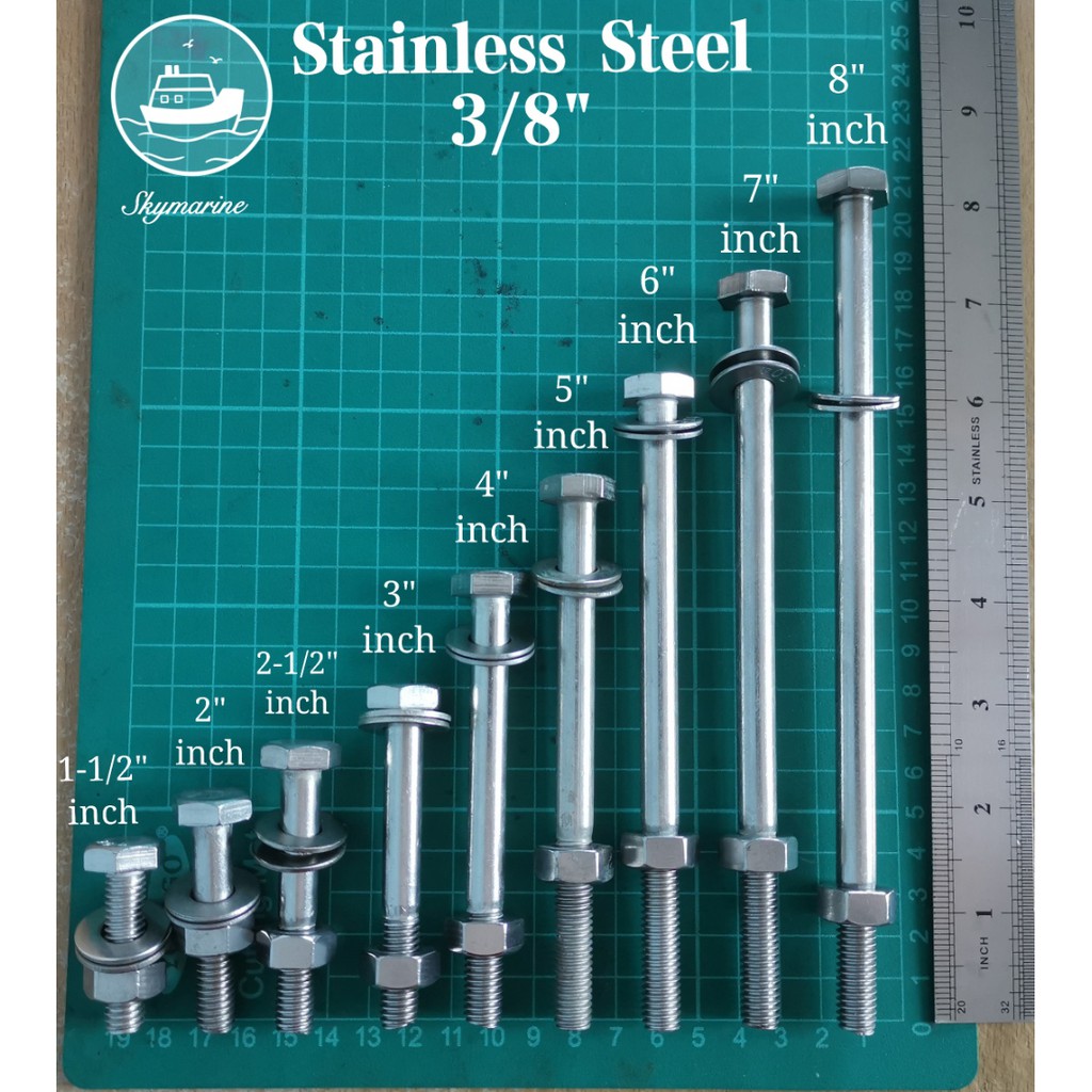 3/8 inch STAINLESS STEEL 304 HEXAGON BOLT & NUT 六角不锈钢螺丝螺母 [Ready Stock ...