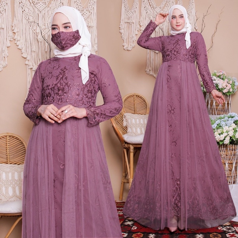 Yumna Full Brukat Tile Free Mask /Party Gamis/Jumbo Brocade/Brukat Tile ...