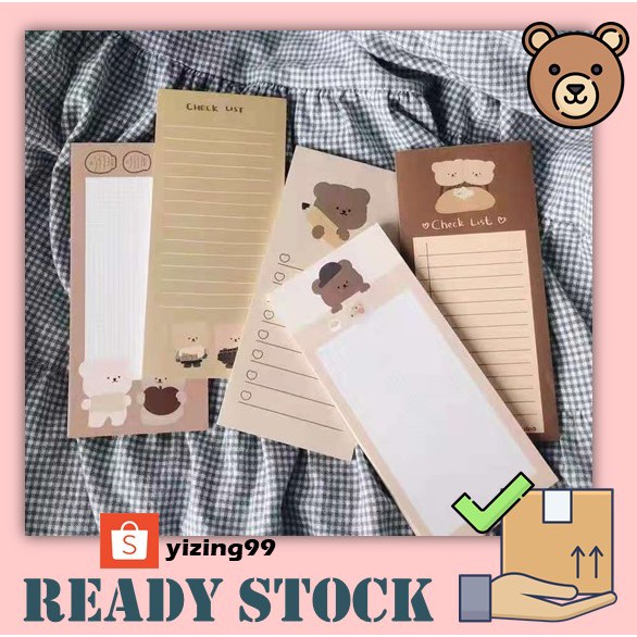 【Brown Bear Note Cute Memo pad 50pcs】卡通创意小熊长形ins50pcs便签 | Shopee Malaysia