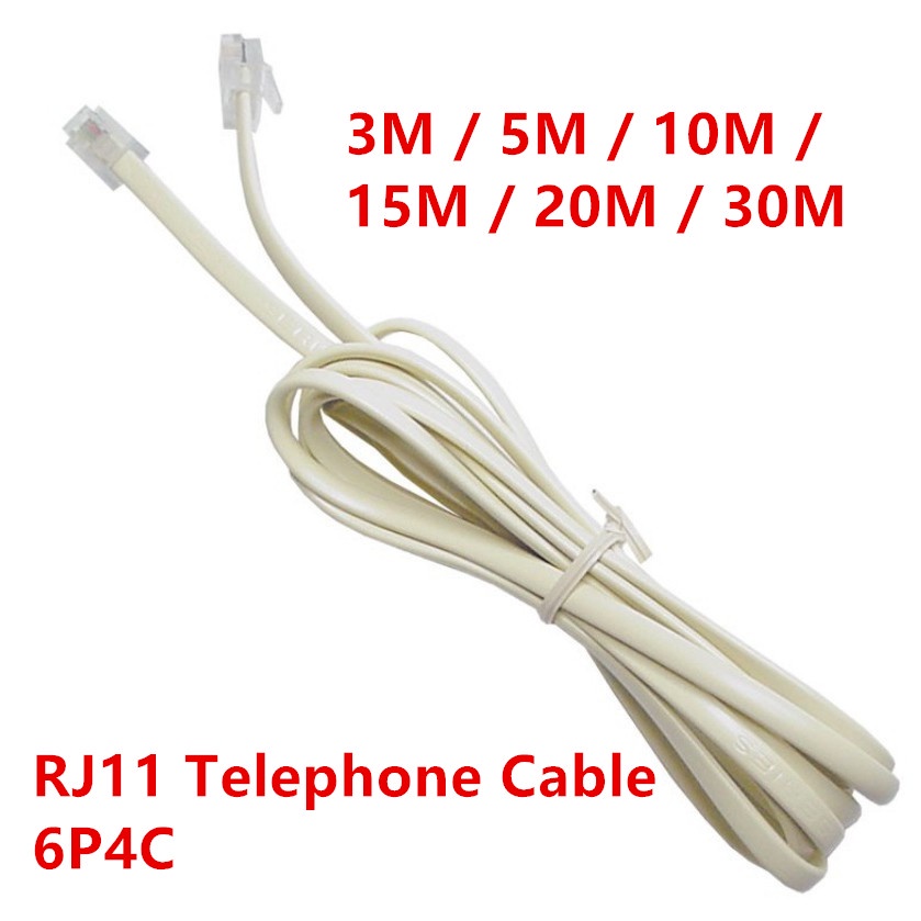 3M/5M/10M/15M/20M/30M Telephone Line Cord Cable 6P4C RJ11 ADSL Modem ...