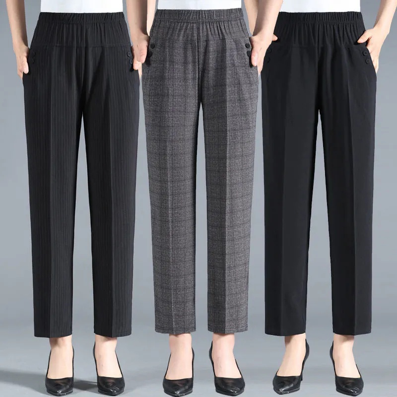 XL-5XL Plus Size Pants Women Office Work High Waist Casual Vintage High ...