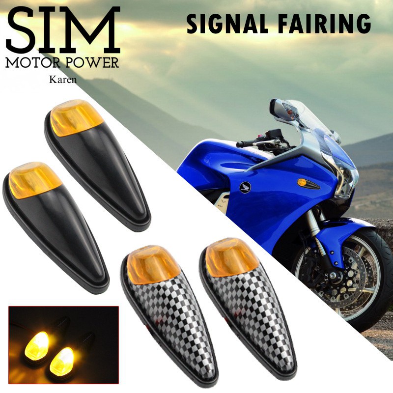 2pcs Mini Universal LED signal mini fairing lamp carbon l Indicator ...