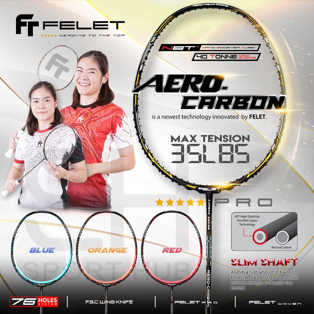 SportHub Felet Aero Carbon Technology Racket Badminton Racket 100% ori ...