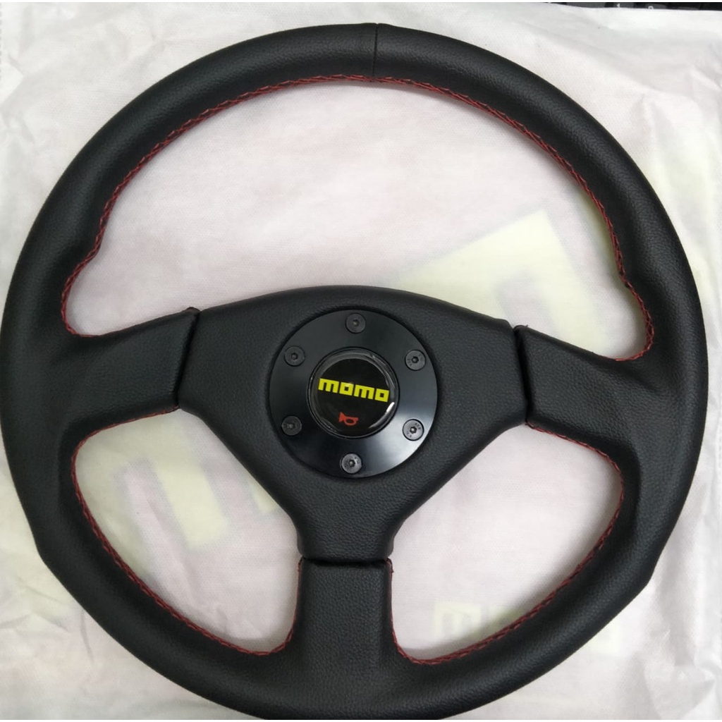 🎈 READY STOCK 🎈MOMO EVO 3 LEATHER 14'' INCH SPORT RACING STEERING WHEEL CAR UNVERSAL RED LINE ...